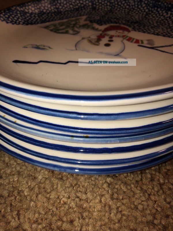 Set 7 Thompson Pottery Retired Snowman Dinner Plates 10 " Sponge - Ware ...