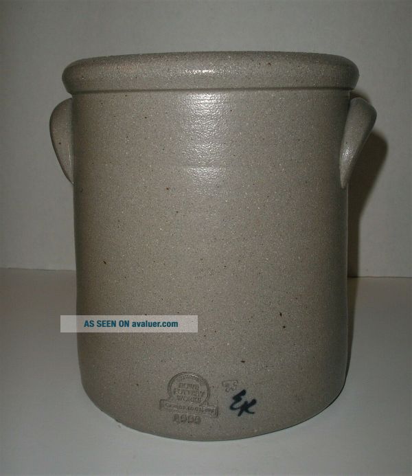 1999 Rowe Pottery 6 1/2 " Tall Handled Salt Glaze Crock Cobalt Blue ...