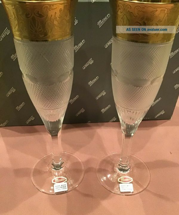 Splendid Moser Crystal Gold Rim Champagne Flutes Set Of 2 | #38073997