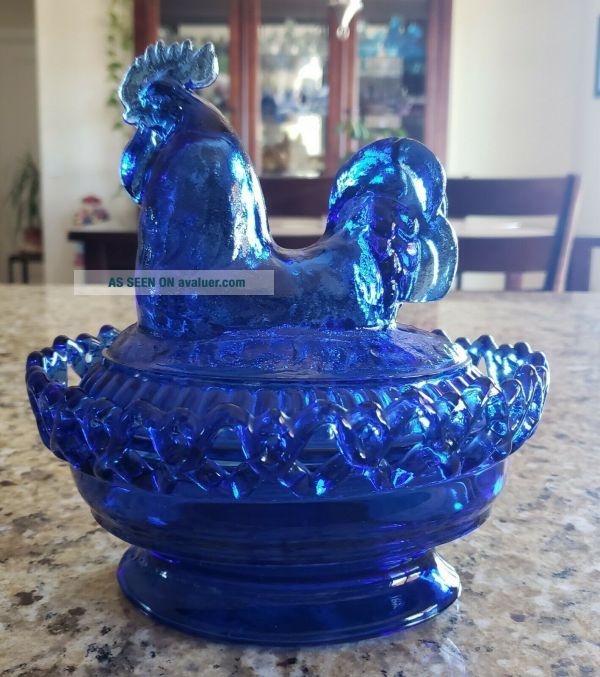 Imperial Glass Rooster Cobalt Blue Hen On Nest | #38105063