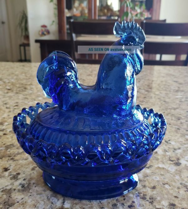 Imperial Glass Rooster Cobalt Blue Hen On Nest | #38105063