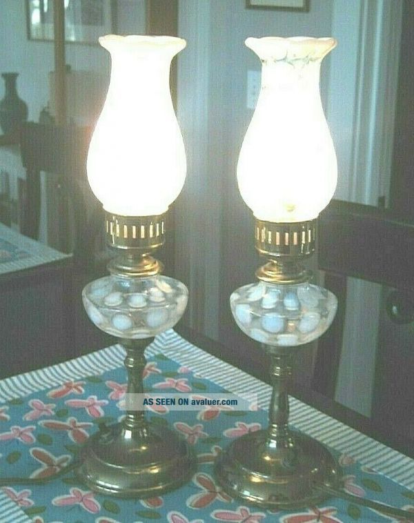1940 ' S Fenton French White Opalescent Coin Dot Lamps | #38106577