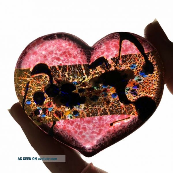 Pink Gold Signed Heart Paperweight Robert Held Studio Art Glass Canada ...