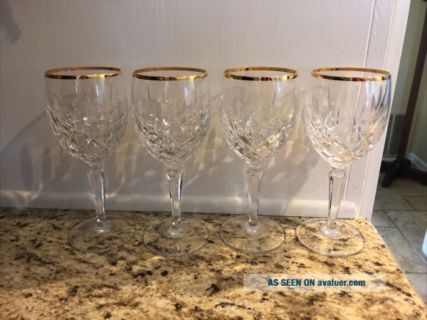 Gorham Crystal 4 LADY ANNE GOLD Rim Wine Glasses | #38315723