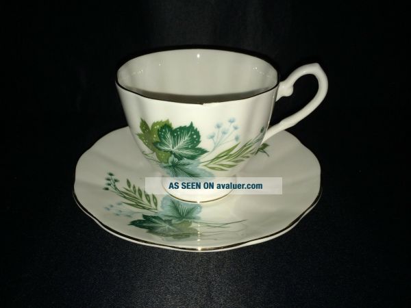 Vintage Taylor And Kent Elizabethan Tea Cup And Saucer Green Leaves ...