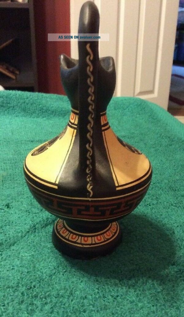 Vintage Hand Made In Greece Ceramic Pottery Pitcher With Warrior And ...