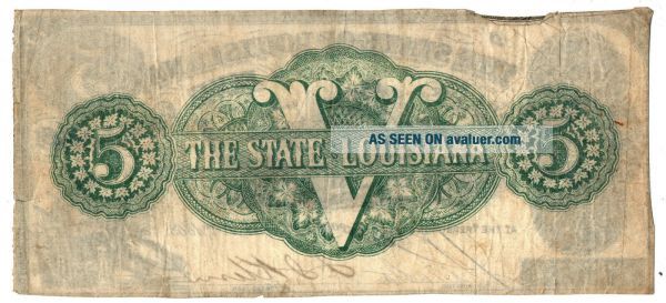 1863 STATE OF LOUISIANA CIVIL WAR TREASURY NOTE $5 | #38471719