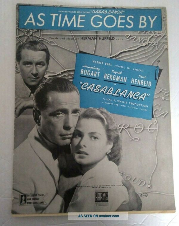 Casablanca Humphrey Bogart Ingrid Bergman Cover Sheet Music As Time ...