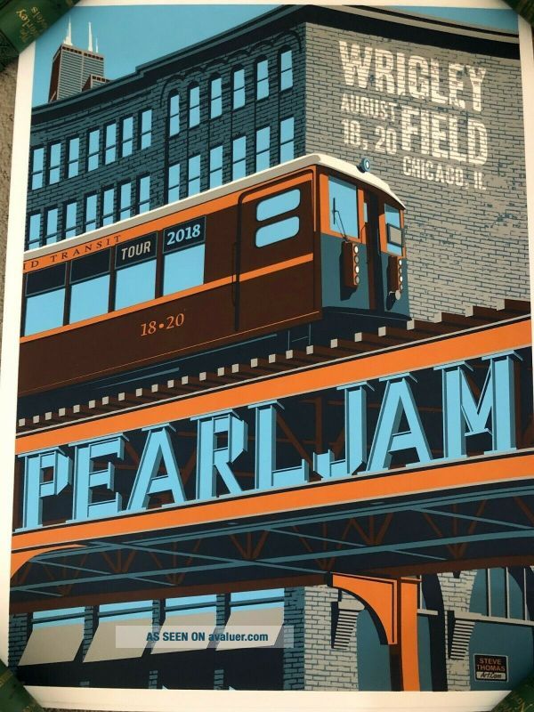 Pearl Jam Poster Wrigley Field Chicago Steve Thomas Train 2018 Tour ...