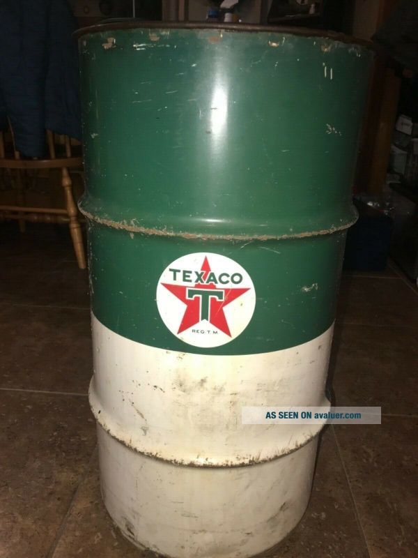 Vintage Texaco Oil Drum Barrel Trash Can Garage Rat Rod Man Cave Gas ...
