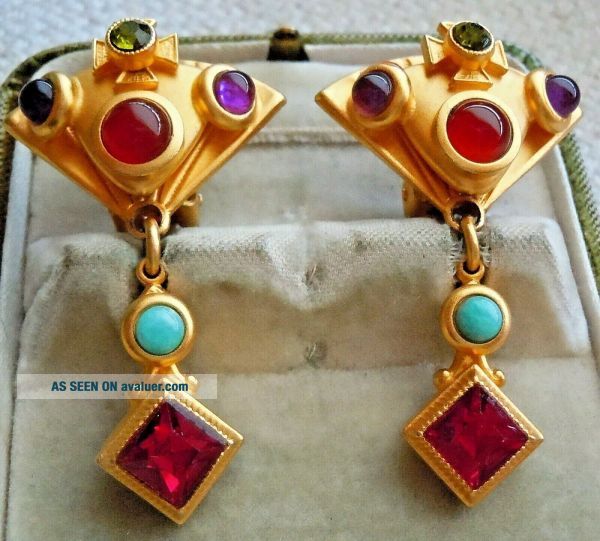 Vintage NATASHA STAMBOULI Maltese Cross Byzantine 24kGP Semi Precious ...