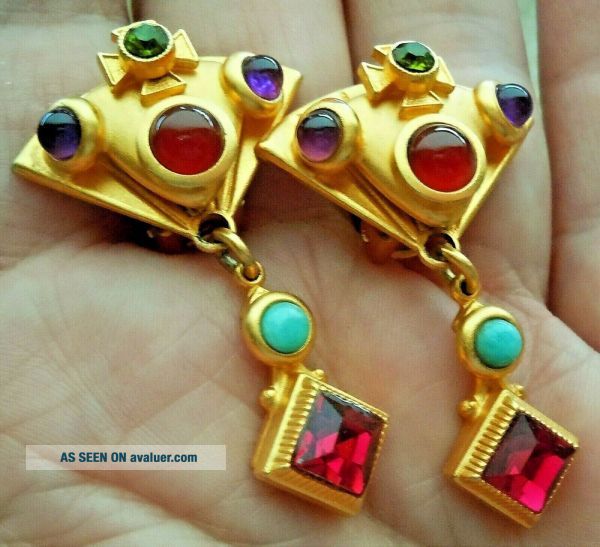 Vintage NATASHA STAMBOULI Maltese Cross Byzantine 24kGP Semi Precious ...