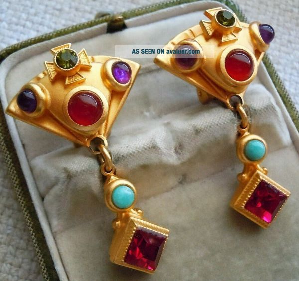 Vintage NATASHA STAMBOULI Maltese Cross Byzantine 24kGP Semi Precious ...