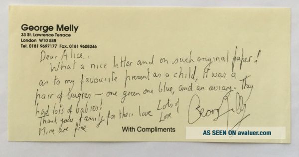 GEORGE MELLY. Handwritten Letter On Personal Compliments Slip. | #39119542