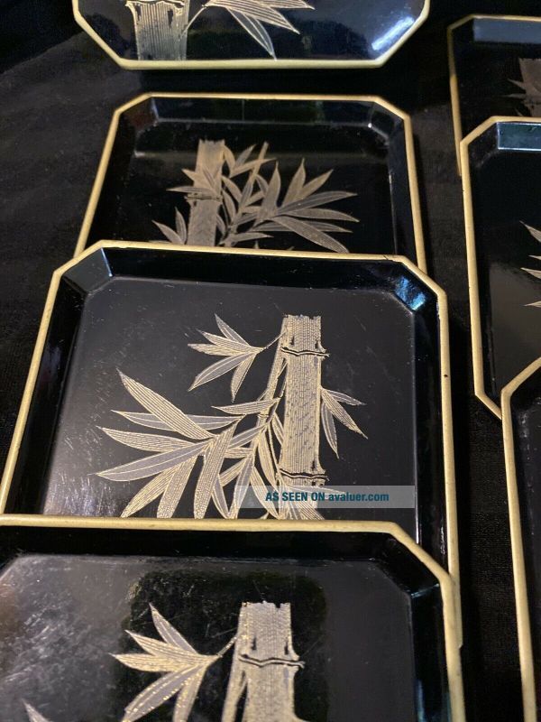 Otagiri Lacquer Ware Coasters In Case Japan Gloss Black With Gold ...