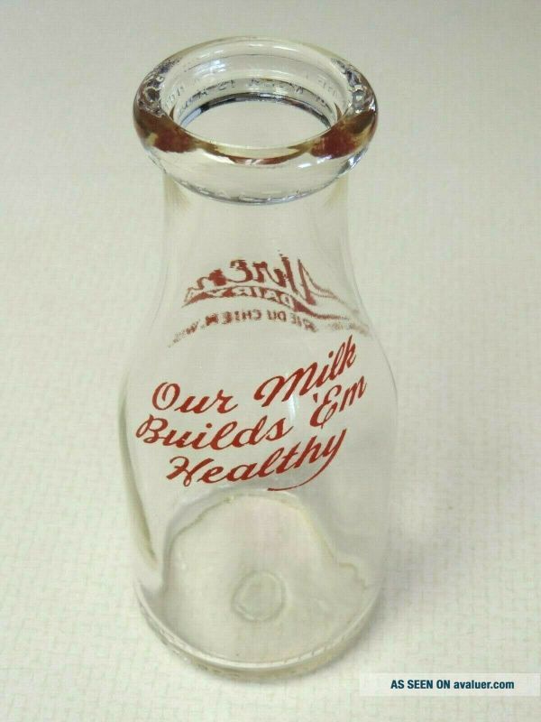 RARE VINTAGE AHRENS DAIRY PINT GLASS MILK BOTTLE PRAIRIE DU CHIEN, WIS ...