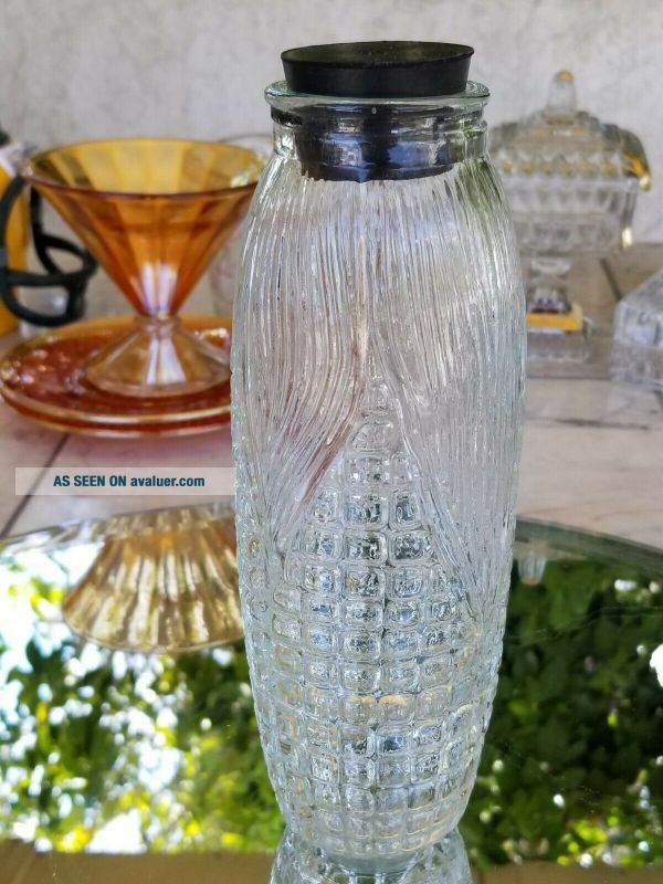 Vintage Reusable Corn Cob Shape 8 " Mold Pressed Glass Water Bottle W ...