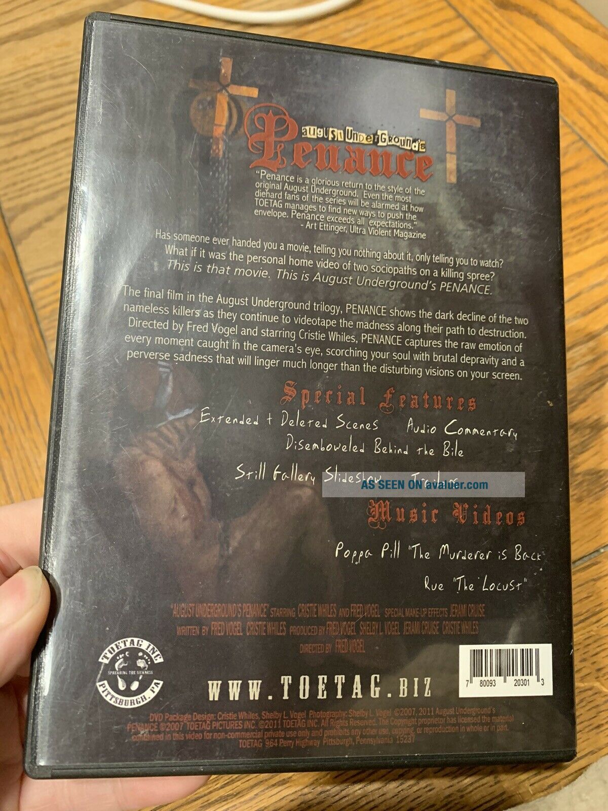 AUGUST UNDERGROUND PENANCE DVD LIKE - OOP RARE FRED VOGEL TOETAG HORROR ...