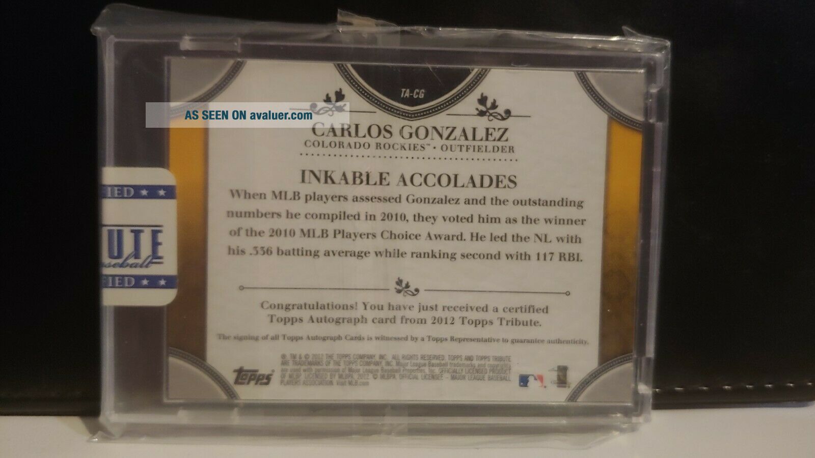 Carlos Gonzalez 1/1 2012 Topps Tribute Certified Autograph Issue Auto ...