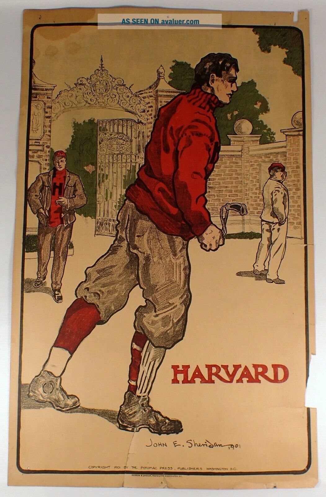 RARE Antique 1901 HARVARD College Game Football Poster John E Sheridan ...