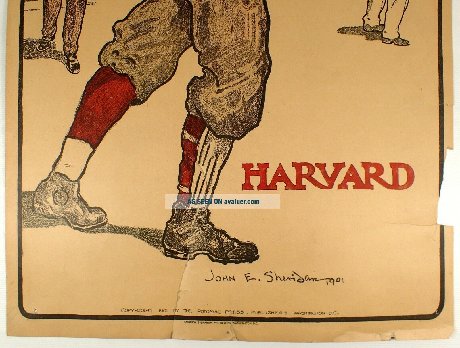 RARE Antique 1901 HARVARD College Game Football Poster John E Sheridan ...