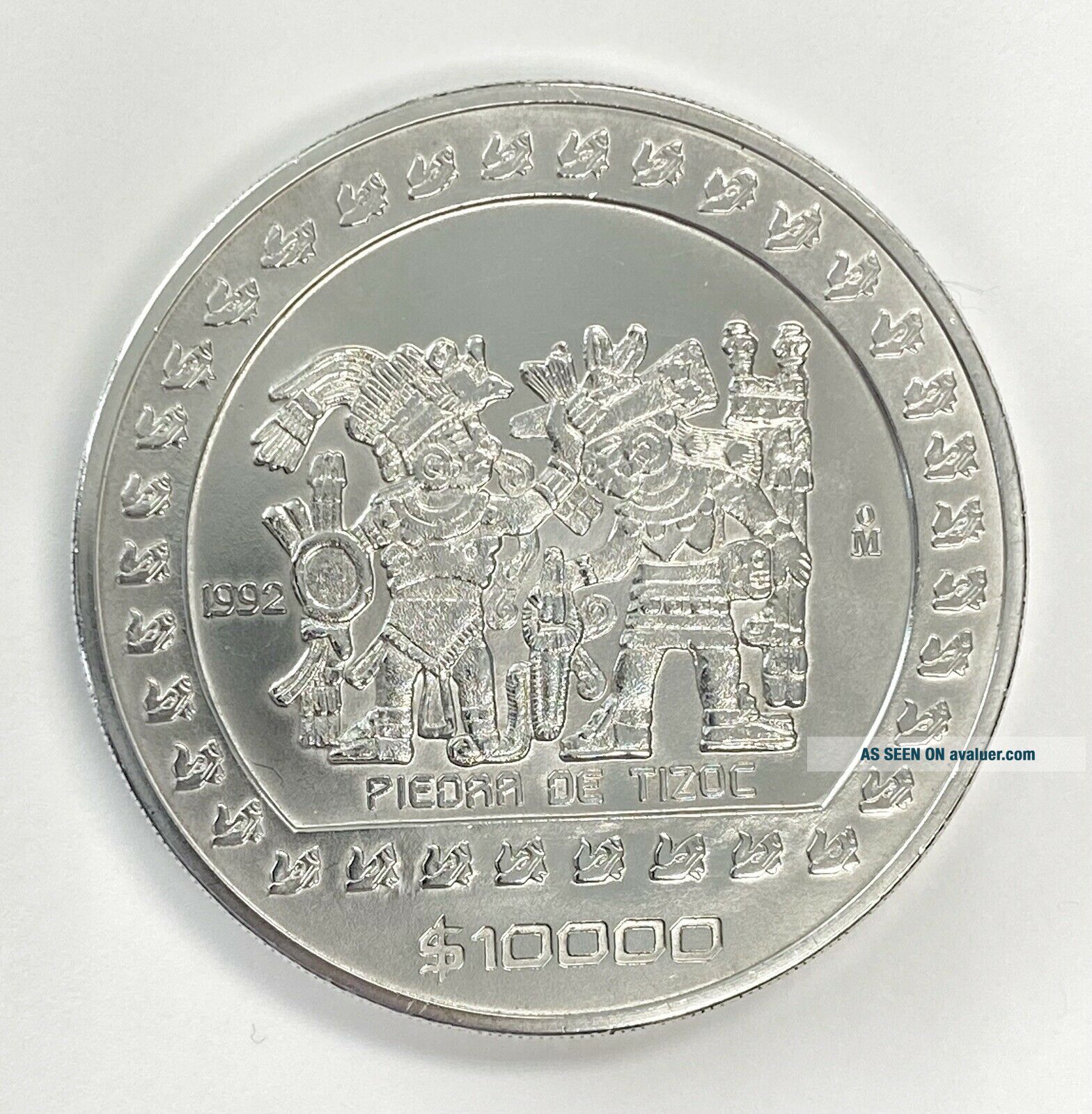 RARE 5oz Fine Silver MEXICO Piedra De Tizoc $10000 Pesos Ley 0. 999 OM ...