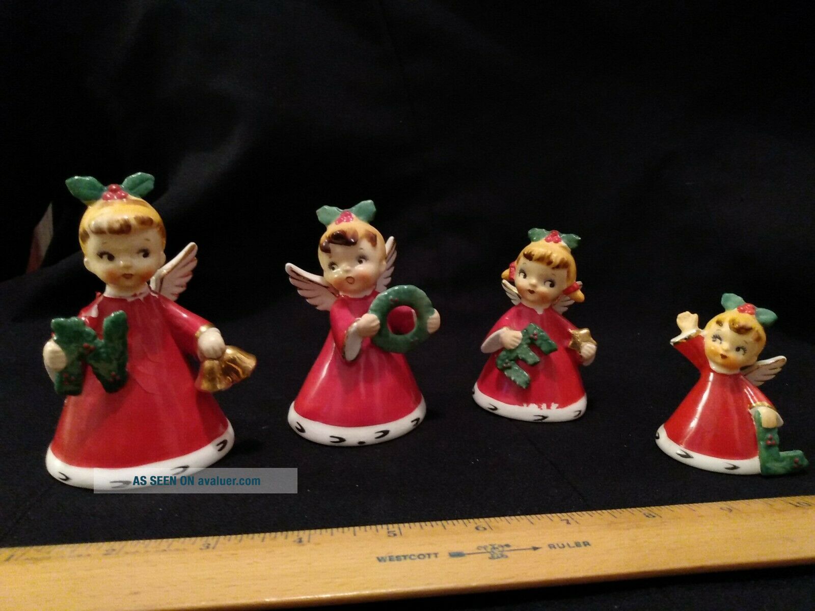 Vintage 1956 NAPCO Japan Noel Angel Bells Figurine Christmas Ornaments ...